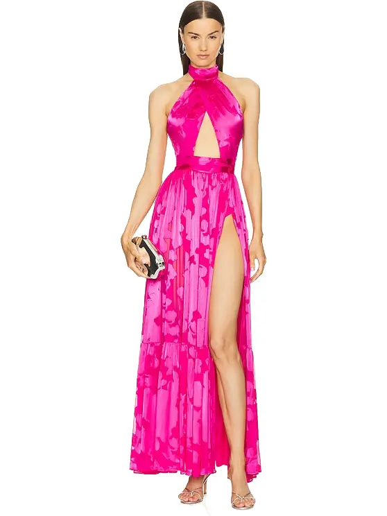 MICHAEL COSTELLO X Carolina Gown - Pink Floral Burnout
