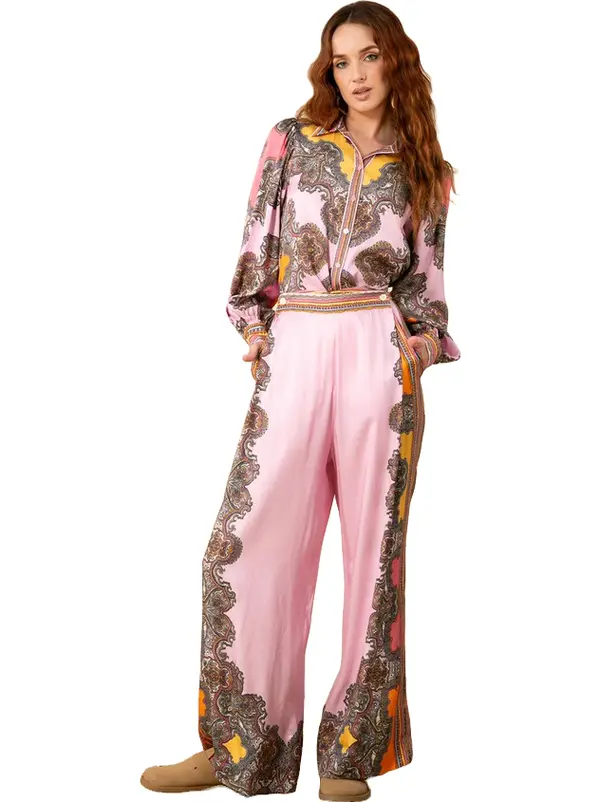 Hale Bob Gracelyn Twill Wide Leg Pants - Pink