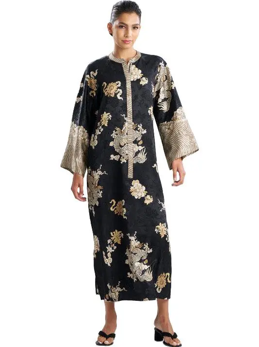 Natori Imperial Dragon Jacquard Zip Caftan - Black