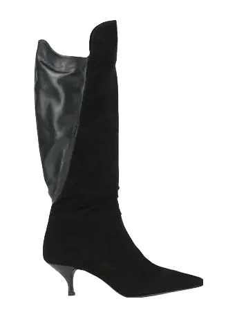 MANILA GRACE Leather Cone Heel Boots - Black