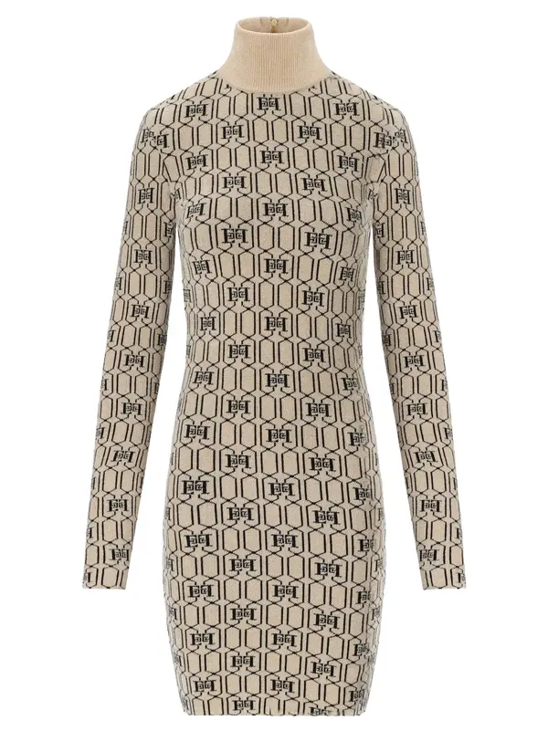 Elisabetta Franchi Monogram Knitted Mini Dress - White
