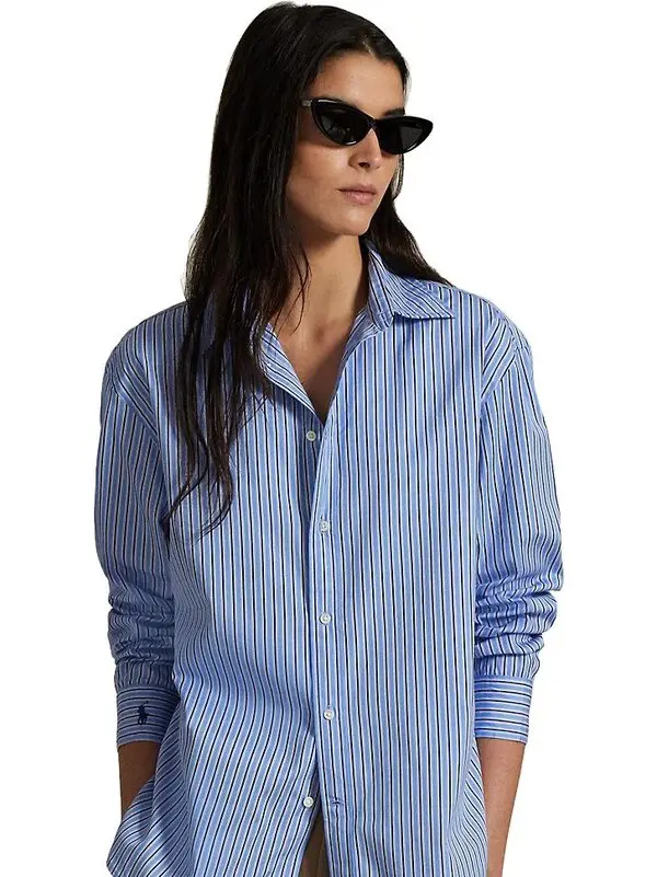 Ralph Lauren Oversized Striped Cotton Shirt - Light Blue/navy