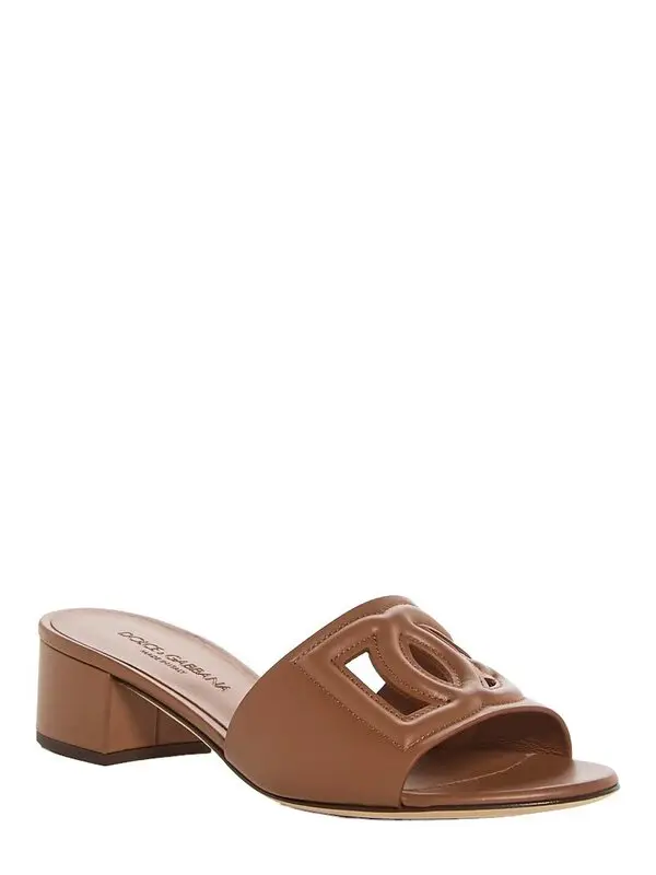 Dolce & Gabbana Block Heel Slide Sandals - Light Brown