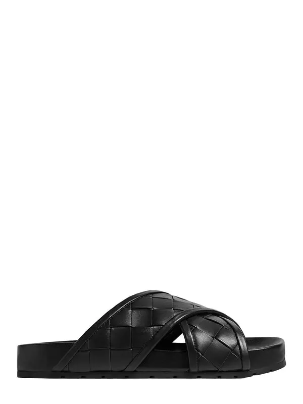 Bottega Veneta Padded Intrecciato Leather Mule Sandal - Black