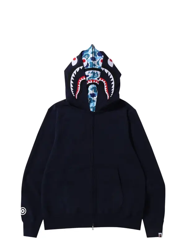 BAPE Abc Camo Shark Wide Fit Full Zip Double Hoodie - Blue