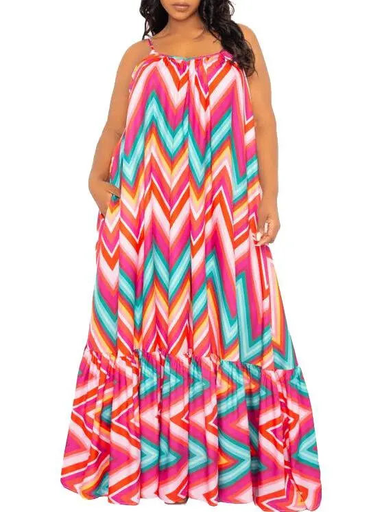 BUXOM COUTURE Chevron Print Maxi Dress - Pink Multi