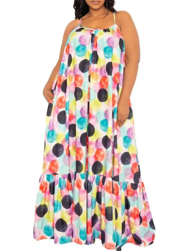 BUXOM COUTURE Polka Dot Maxi Dress - Violet Multi