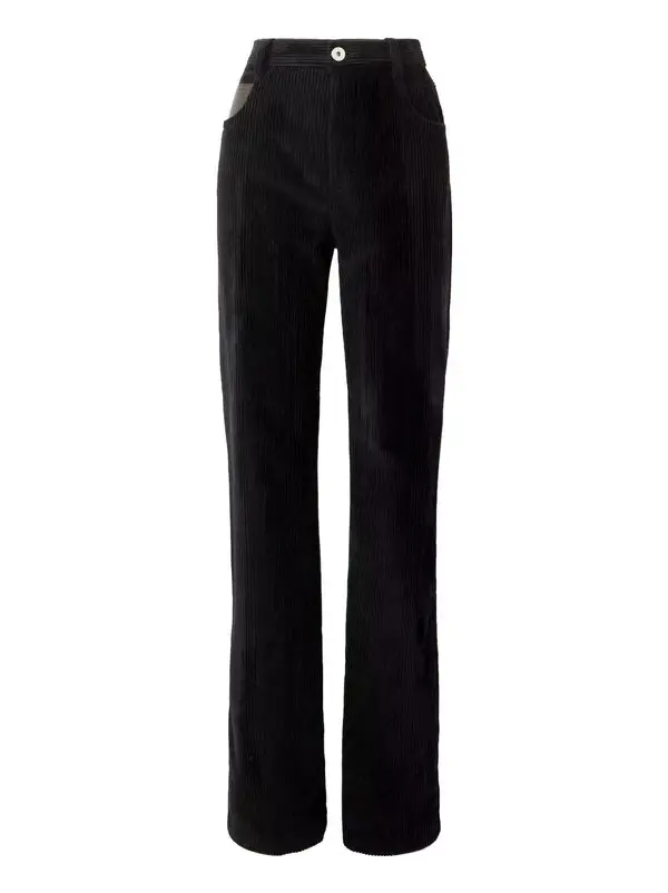 Bottega Veneta Leather-trimmed Cotton-corduroy Straight-leg Trousers - Blue