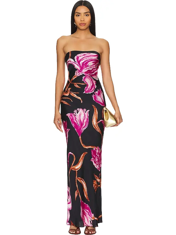 Rococo Sand Strapless Maxi Dress - Black & Pink