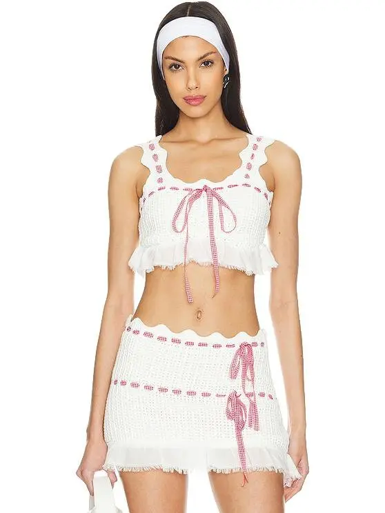 For Love & Lemons Sora Crochet Top - Cream & Red