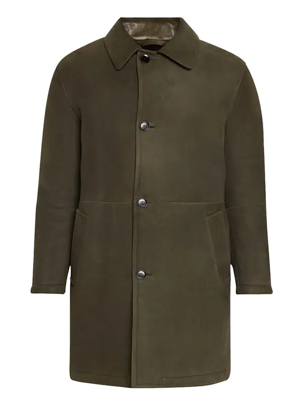 Brioni Leather Overcoat - Olive Green
