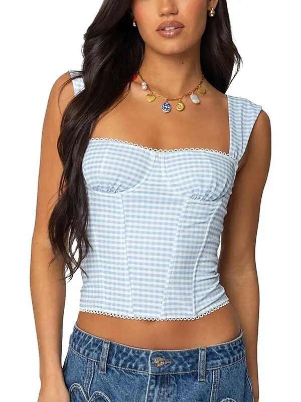 EDIKTED Marcella Wide Strap Mesh Corset - Light Blue