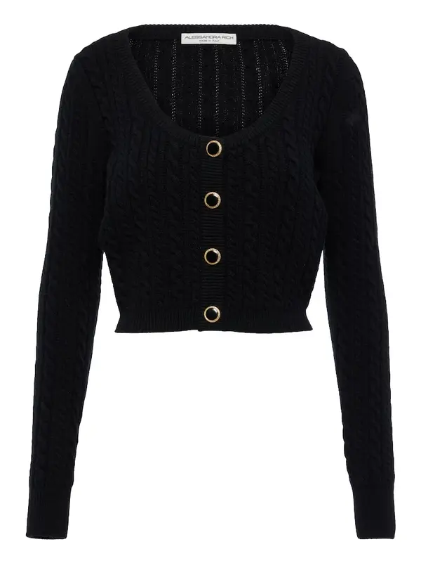 Alessandra Rich Cable-knit Wool Cardigan - Black