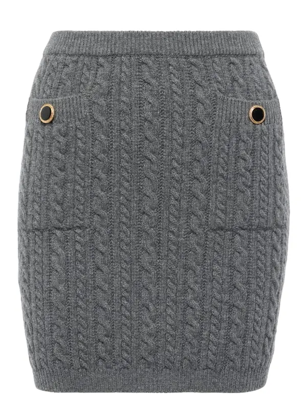 Alessandra Rich Cable-knit Wool Mini Skirt - Grey