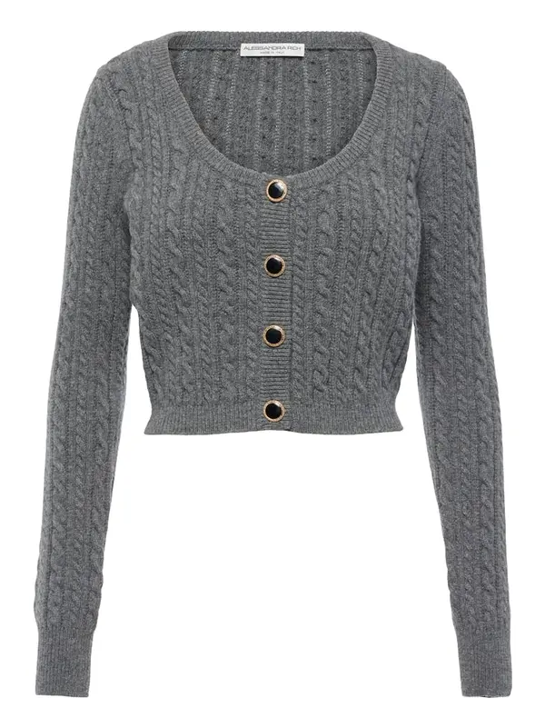 Alessandra Rich Cable-knit Wool Cardigan - Grey