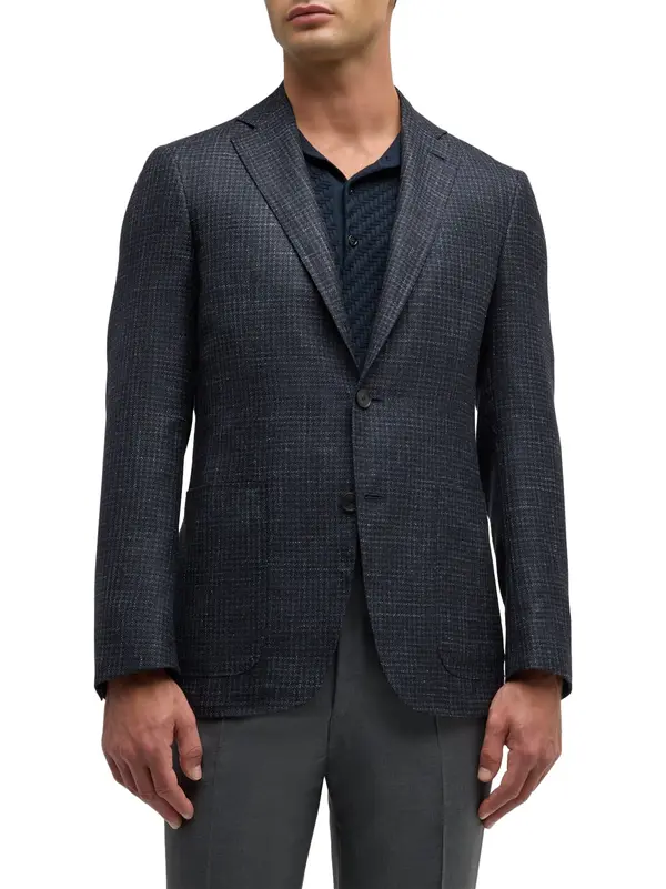 Canali Small Check Sport Coat - Navy