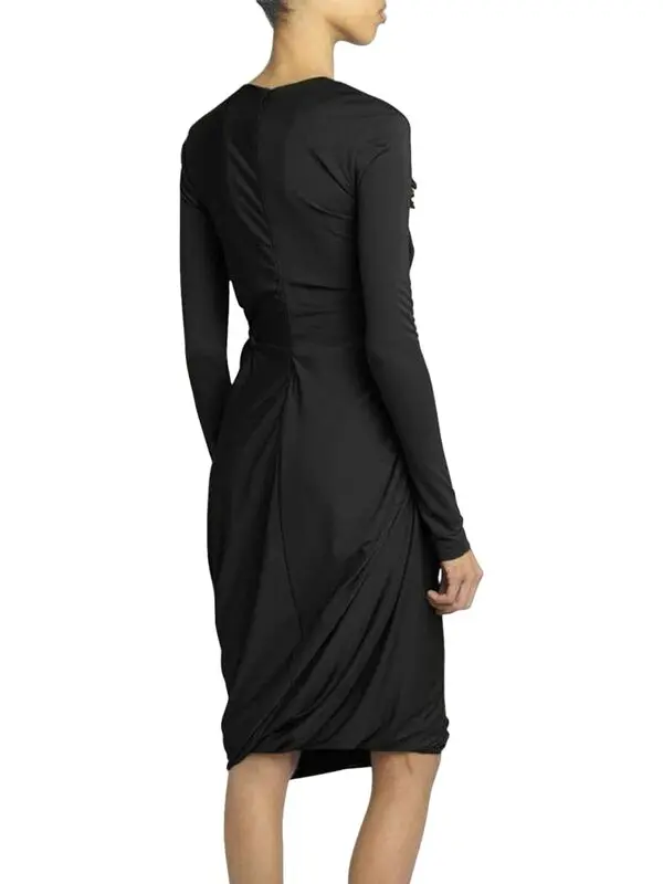 Bottega Veneta Flower-applique Ruched Viscose Jersey Dress - Nero