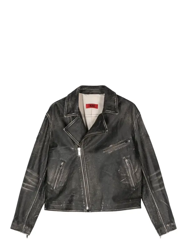 424 Leather Biker Jacket - Black