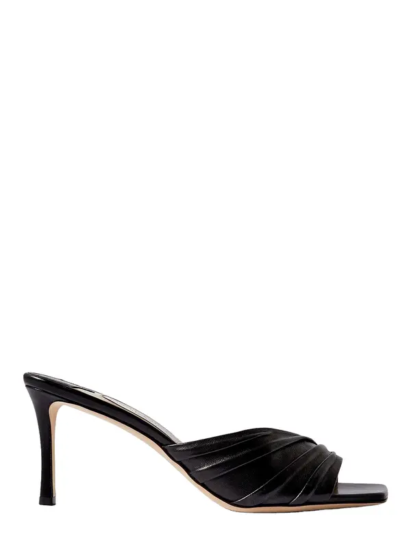 JIMMY CHOO Basil 75 Ruched Leather Mules - Black