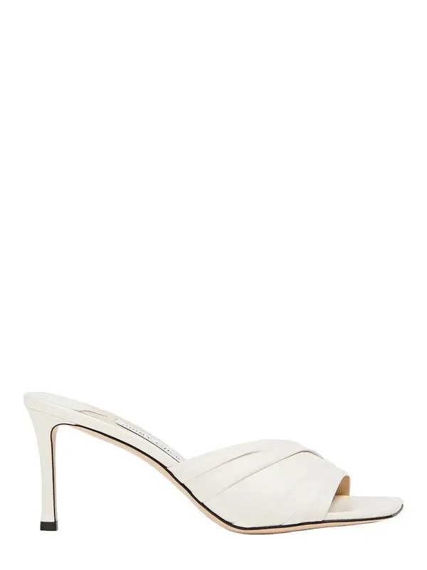 JIMMY CHOO Basil 75 Ruched Leather Mules - White