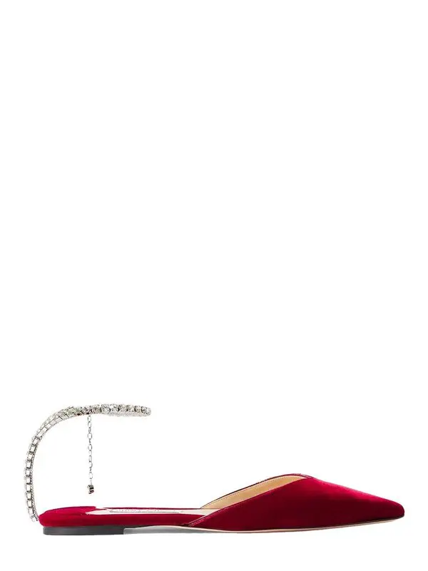 JIMMY CHOO Saeda Crystal-embellished Velvet Point-toe Flats - Red
