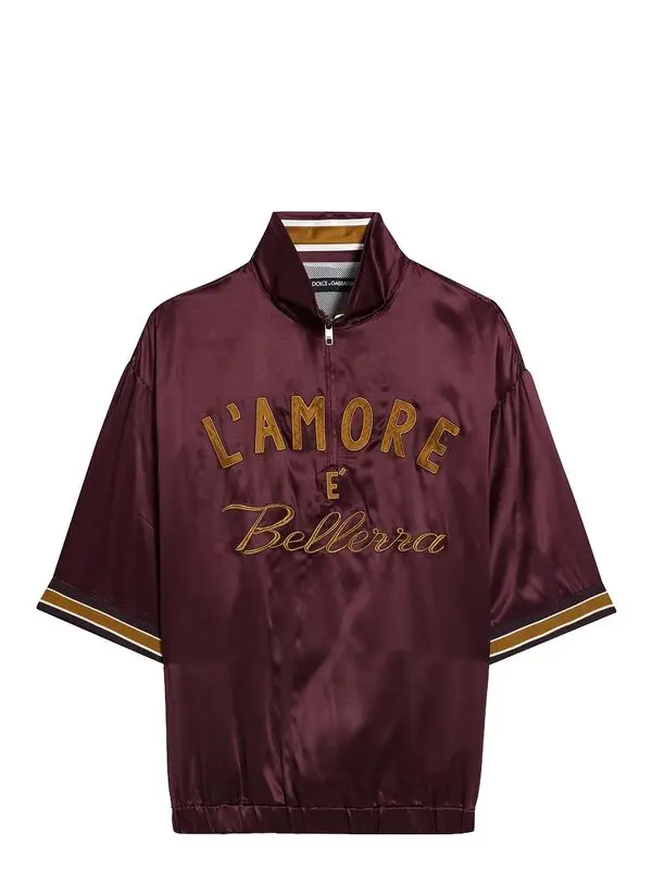 Dolce & Gabbana Embroidered Silkblend Satin Polo Shirt - Merlot