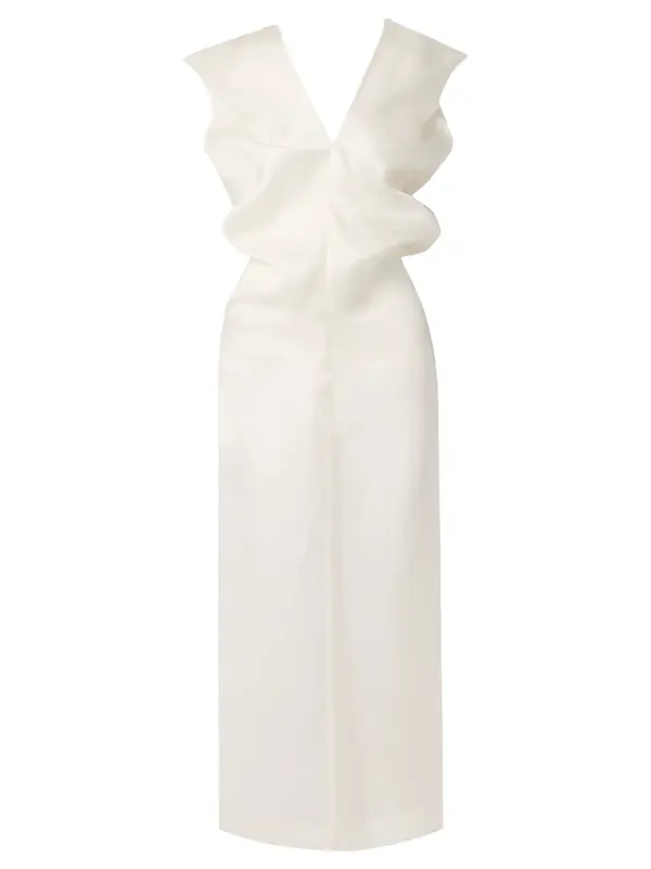 Khaite Ima Gathered Silk-gazar Midi Dress - White