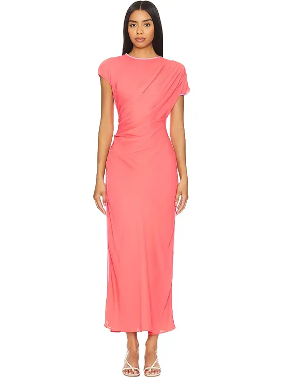 L'academie By Marianna Bardot Midi Dress - Coral & Purple