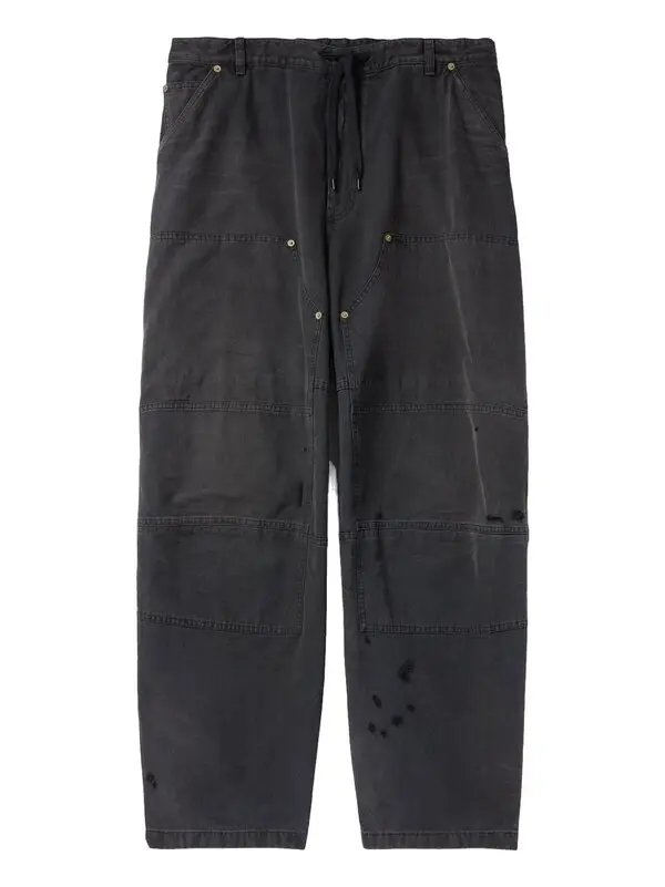 Balenciaga Double Knee Panelled Distressed Drawstring Jeans - Gray