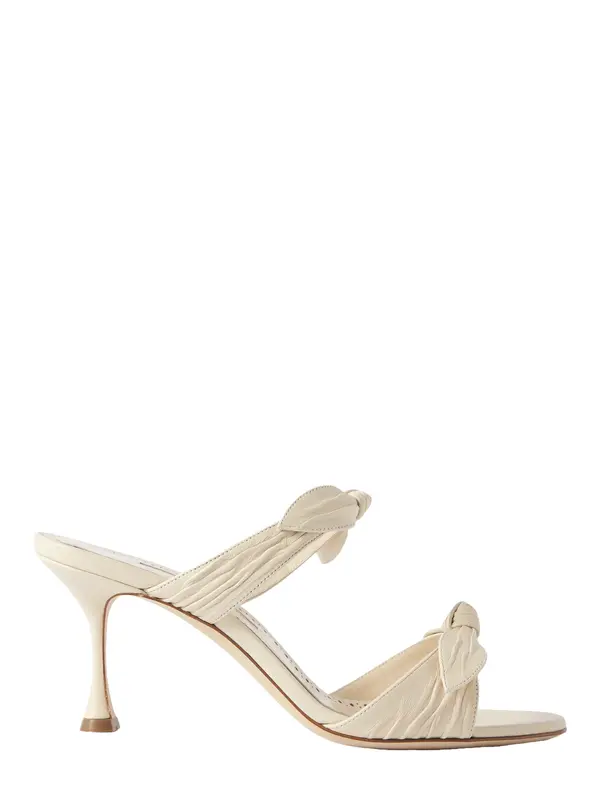 Manolo Blahnik Lollo 70 Bow-embellished Leather Mules - Cream