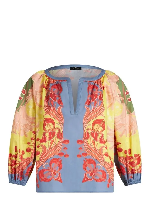 Etro Floral-print Cotton-poplin Blouse - Yellow