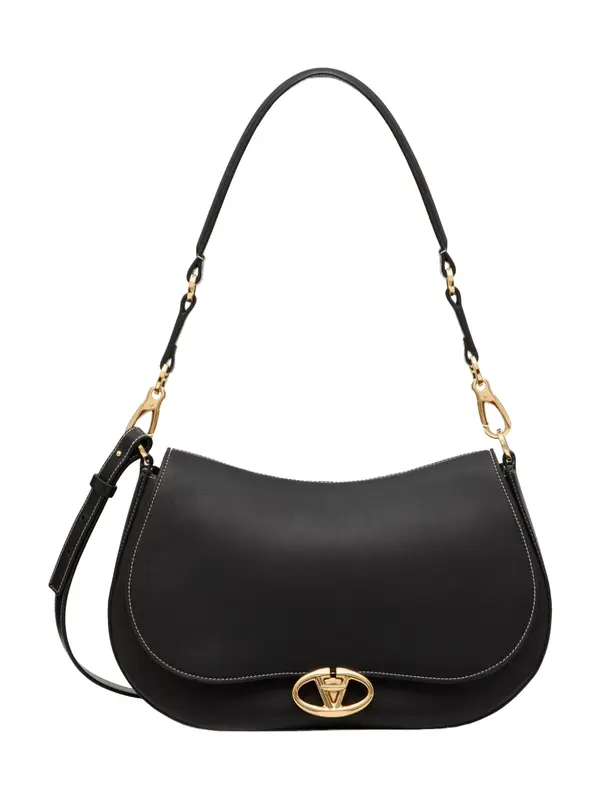 Valentino Garavani Ohval Leather Shoulder Bag - Black