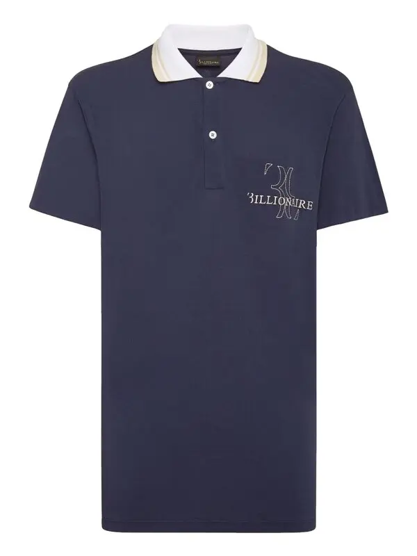 BILLIONAIRE Logo-embroidered Cotton Polo Shirt - Blue