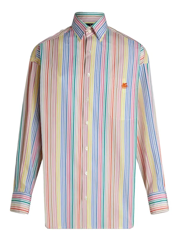 Etro Pegaso-embroidery Striped Shirt - Blue
