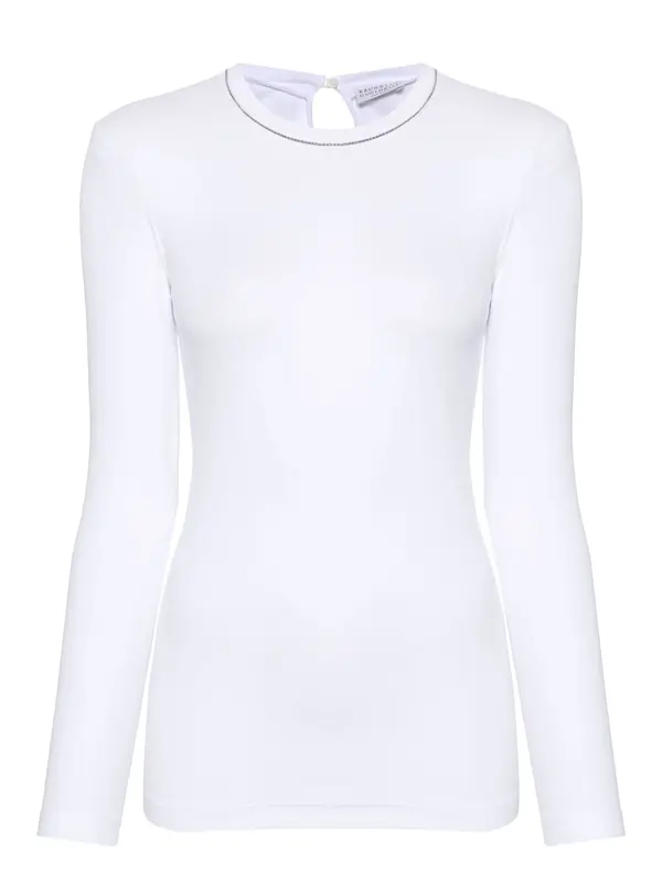 Brunello Cucinelli Beaded Trimmed T-shirt - White