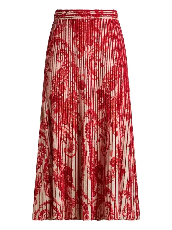 Etro Paisley-print Pleated Midi Skirt - Red