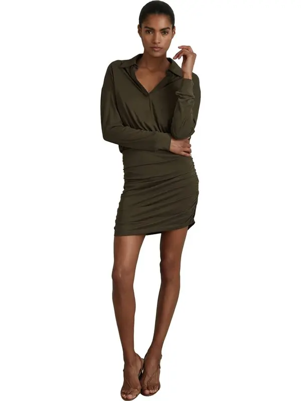 REISS Victoria Ruched Jersey Mini Dress - Khaki