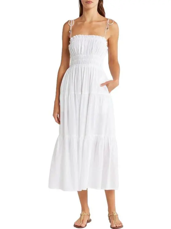 Elan Smocked Midi Dress - White
