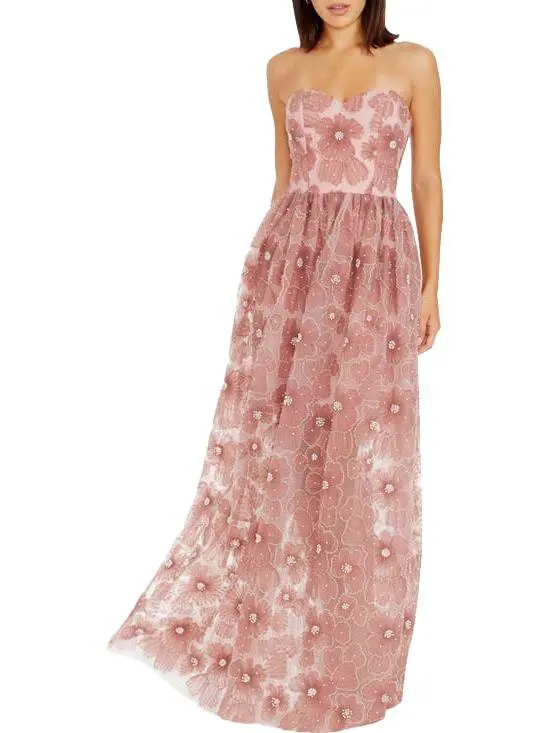 Dress The Population Audrina Beaded Floral Gown - Mauve Multi