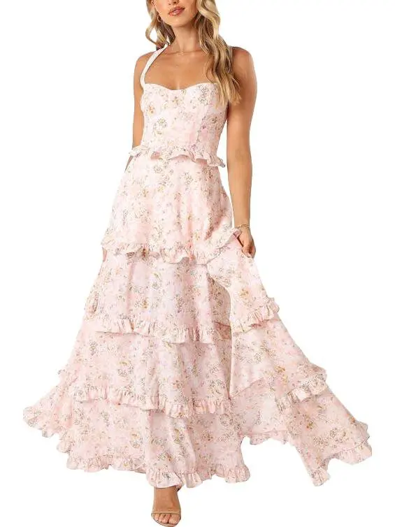 PETAL & PUP Lillee Floral Print Tiered Maxi Dress - Pink Floral