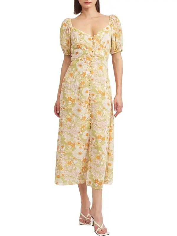 EN SAISON Annie Floral Midi Dress - Yellow Multi