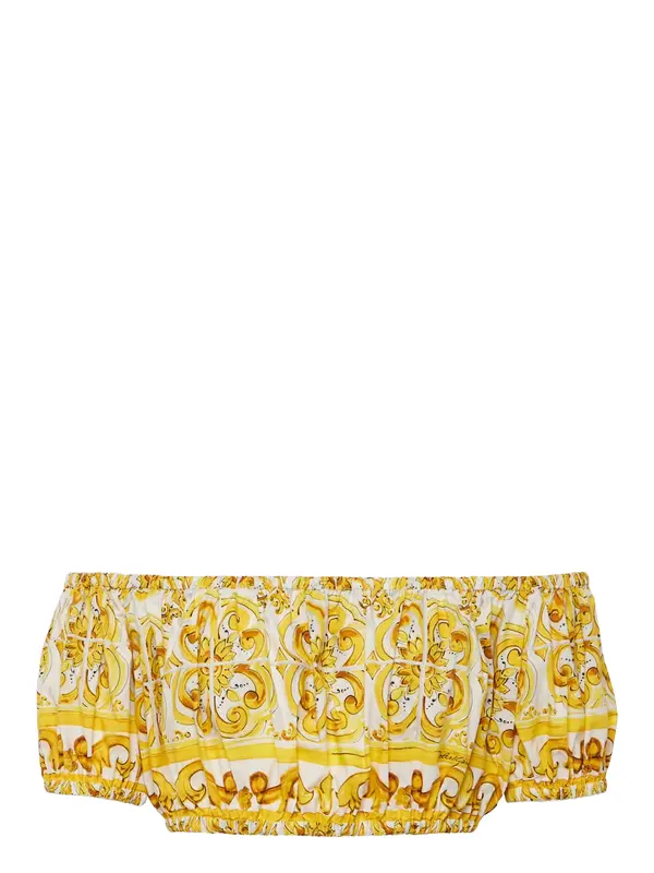 Dolce & Gabbana Majolica Print Off-shoulder Crop Top - Yellow