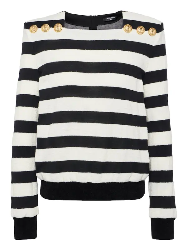 Balmain Striped Jersey Top - Black