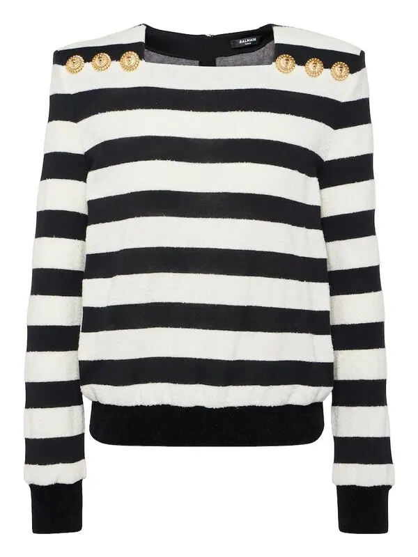 Balmain Striped Jersey Top - Black