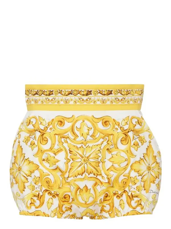 Dolce & Gabbana Majolica High-rise Cotton Shorts - Yellow