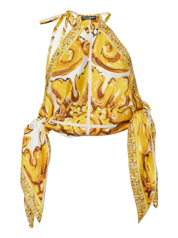 Dolce & Gabbana Majolica Print Silk Top - Yellow