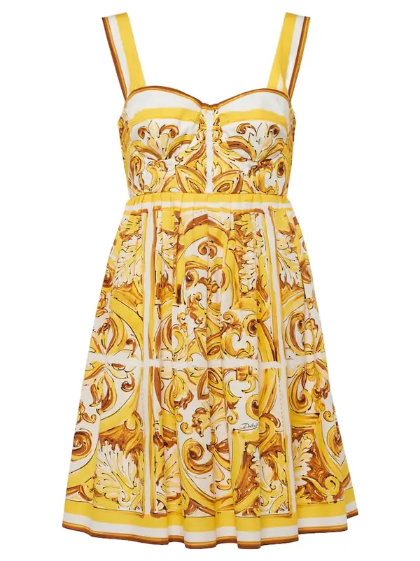 Dolce & Gabbana Majolica Print Cotton Poplin Mini Dress - Yellow