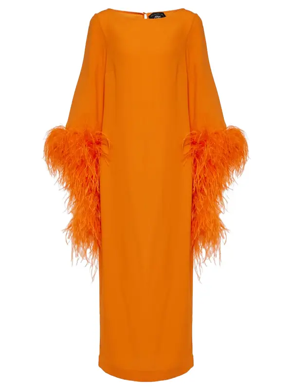 TALLER MARMO Del Lago Feather-trimmed Midi Dress - Orange