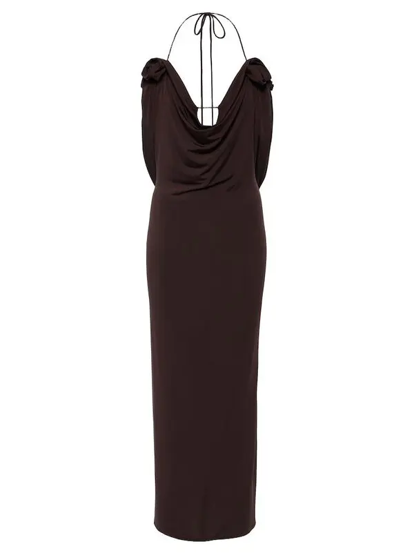 Magda Butrym Floral-appliqué Draped Midi Dress - Brown