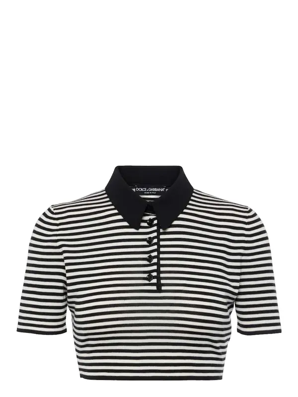 Dolce & Gabbana Cropped Wool Polo Shirt - Black